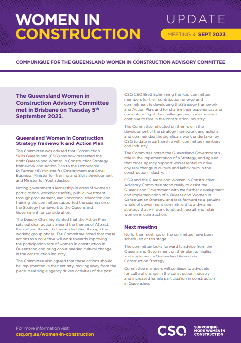 Queensland Women in Construction Advisory Committee | CSQ